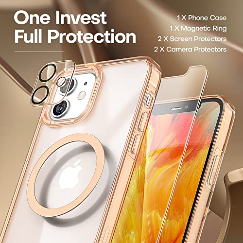 TAURI [5 in 1 for iPhone 12 Case, Non-Yellowing, with 2 Tempered Glass Screen Protectors + 2 Camera Lens Protectors, Shockproof Slim Phone Case iPhone 12, Drop Protection Rose Gold