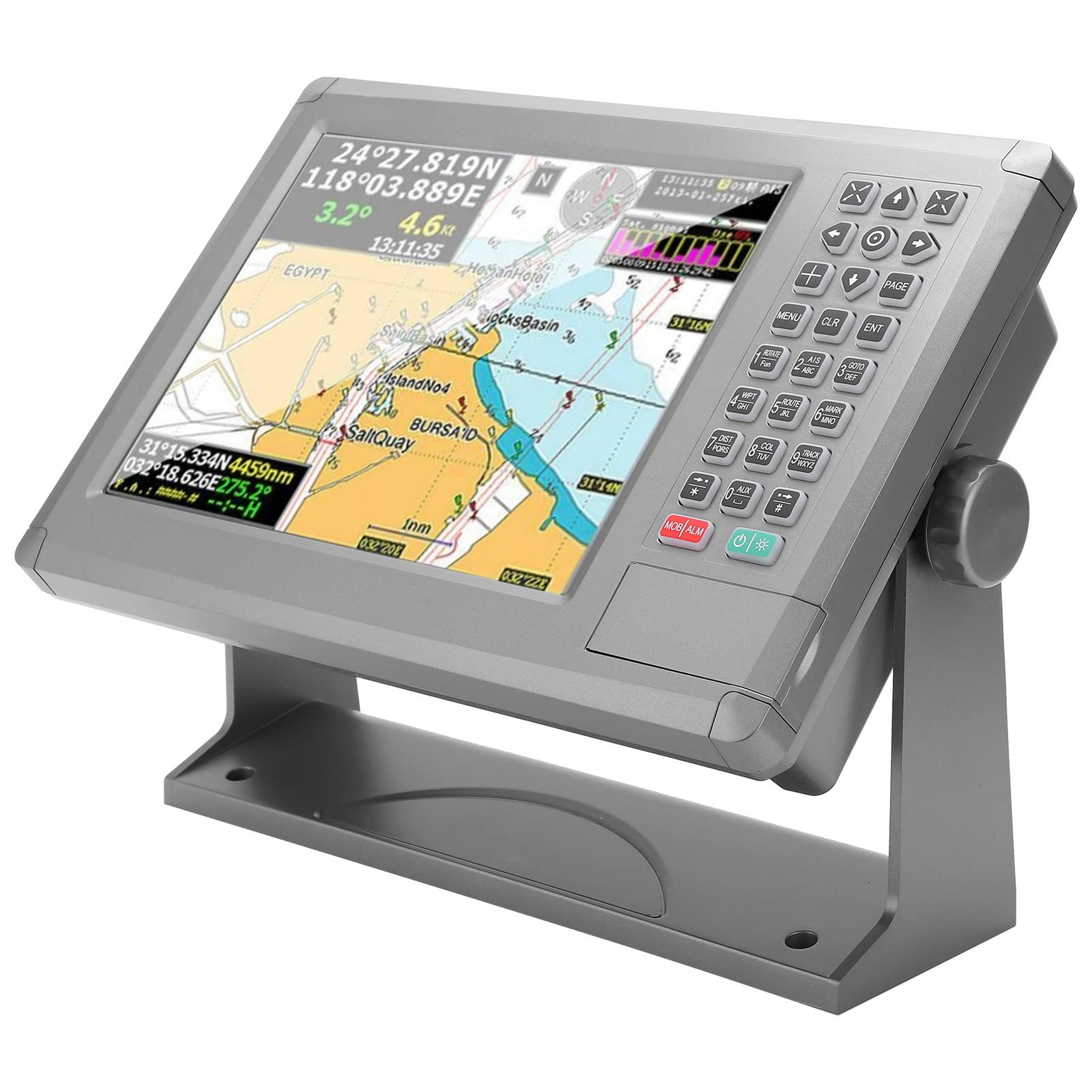 Marine Navigator,10.4in Marine Navigator Color LCD Display Voice Broadcast Alarm Built?in Global Charts for Boat DC12V?36V