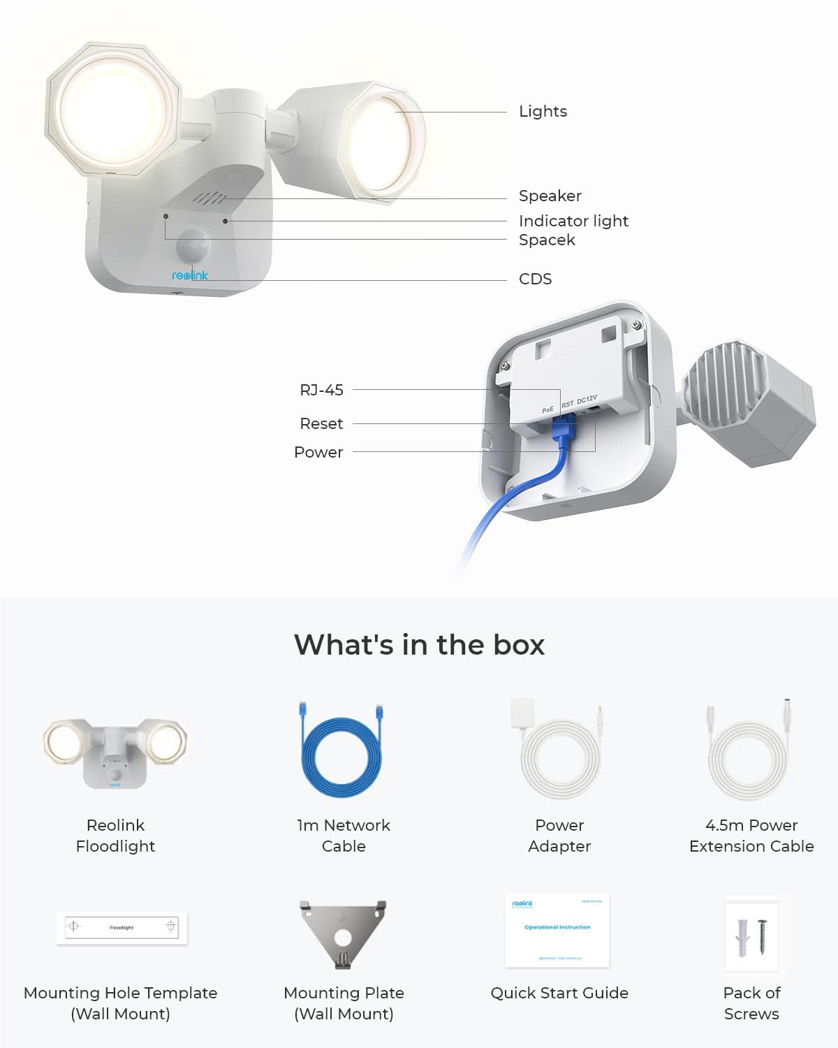 REOLINK Outdoor Security Floodlight for PoE Camera System, 2000 Lumen Brightness, Built-in PIR Sensor, Directly Link with Reolink Cameras by Reolink NVR, Power Source Not Included, Floodlight PoE
