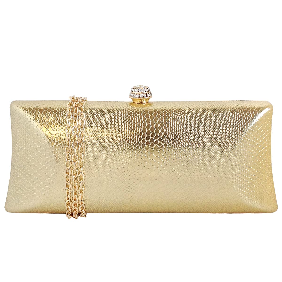 JNB Women's Metallic Material Hard Case Evening Party Clutch,Gold