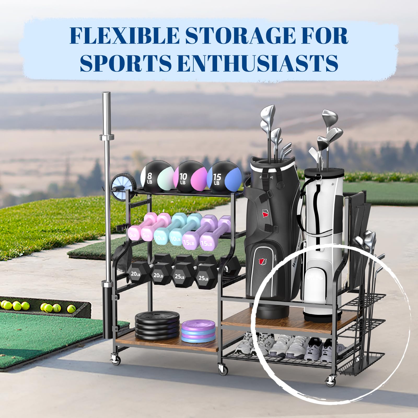 Mythinglogic Home Gym Storage Rack-Yoga Mat Storage Rack for Yoga Strap,Foam Roller and Resistance Bands,Workout Equipment Storage Organizer for Dumbbells Kettlebells