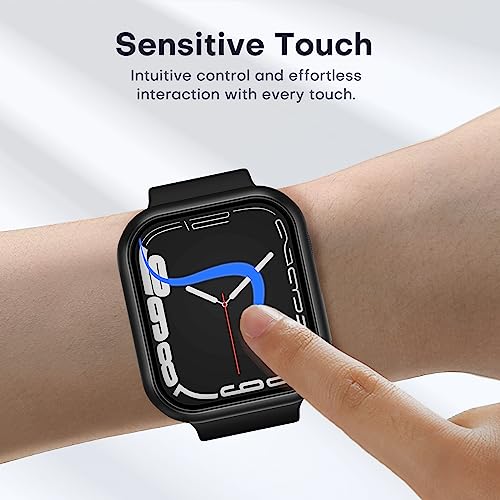 TAURI 2 Pack Hard Case Designed for Apple Watch Series 9 (2023) Series 8/7 41mm, [HD Clear] Built-in 9H Tempered Glass Screen Protector, [Full Protection] Slim Cover for iWatch S9/S8/S7 41mm - Black