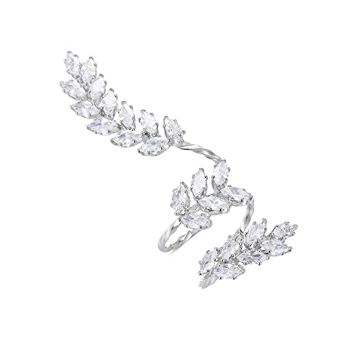Mytys Fashion CZ Cocktail Rings for Women-Cubic Zirconia Knuckle Rings-Silver Leaf Desigh Open Adjustable Ring