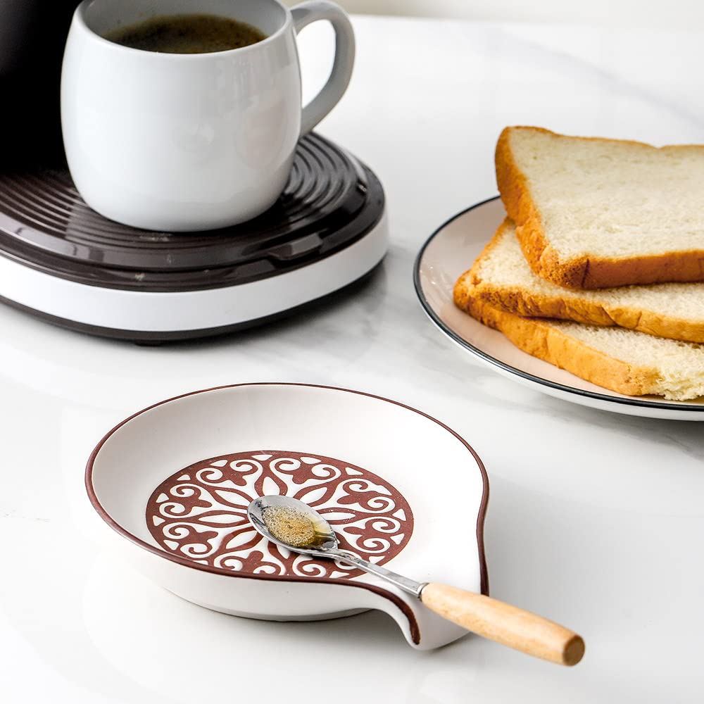 Misijuer Ceramic Stable Spoon Rest, Heat Resistant Spoon Holder for Kitchen Counter/Counter top/Stove Top, Dishwasher Safe, Modern White Farmhouse Kitchen Flower Décor