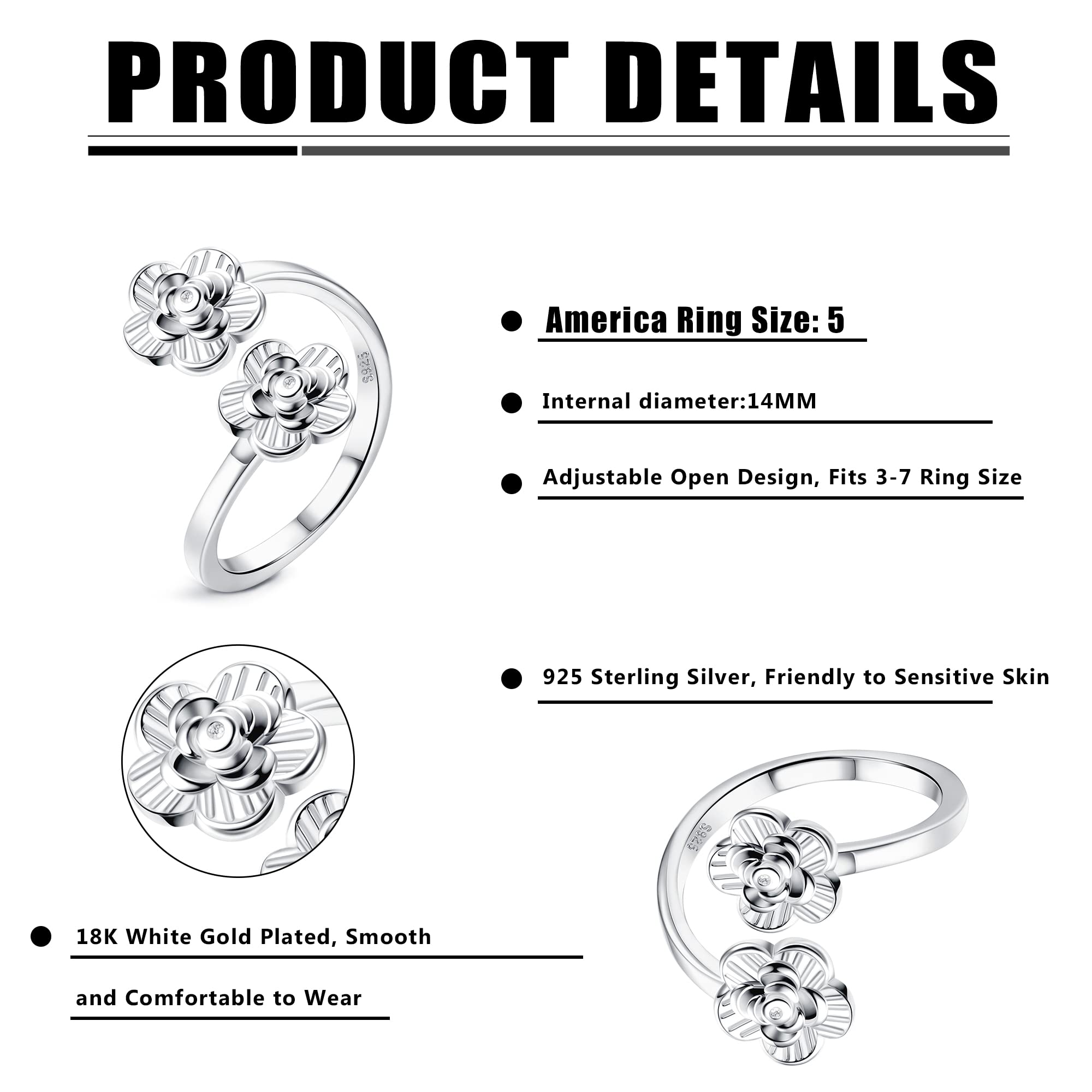 Magitaco 925 Sterling Silver Toe Ring for Women Adjustable Rings CZ Flower Heart Open Toe Rings