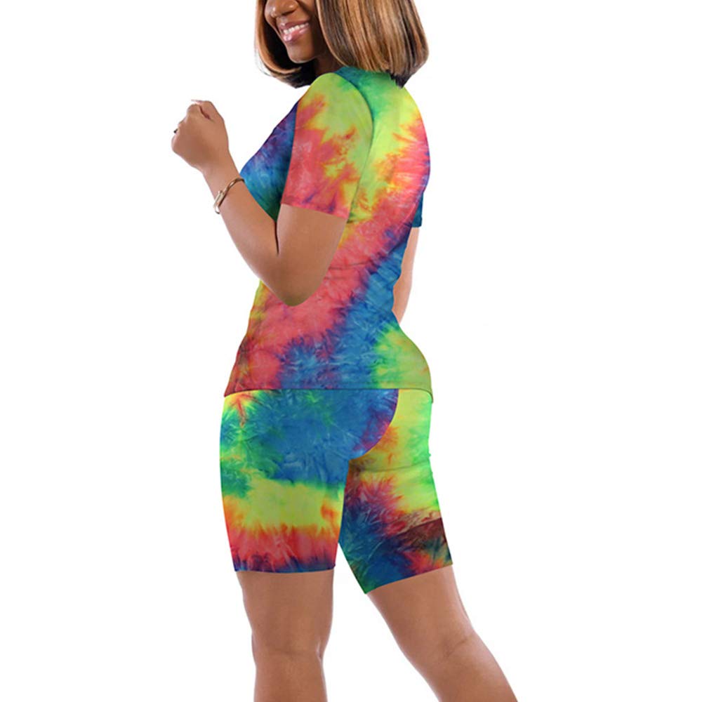 JNINTH Two Piece Tie Dye Outfits Casual V Neck Women Tracksuits Shorts Sets (Bright Green, s)