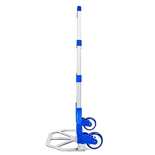 Portable Aluminium Hand Truck Collapsible Heavy Luggage Trolley Cart Folding Dolly Push Truck for Material Handling Transporting 165lbs Capacity (Blue)