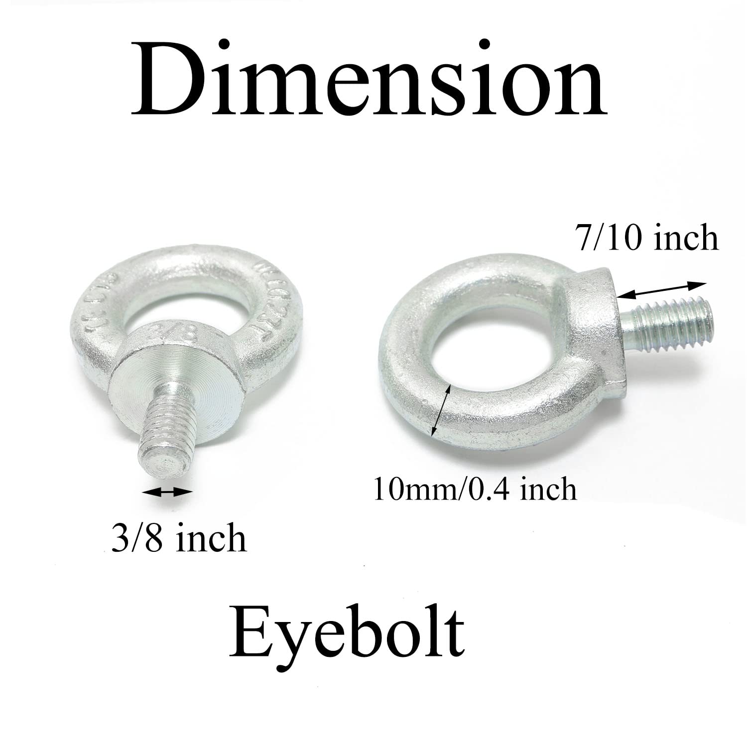 Pro Bamboo Kitchen 2pcs Carbon Steel Q235 Lifting Eye Nut 3/8"-16 x 7/10" Galvanized Iron Heavy Duty Eye Bolts Screws