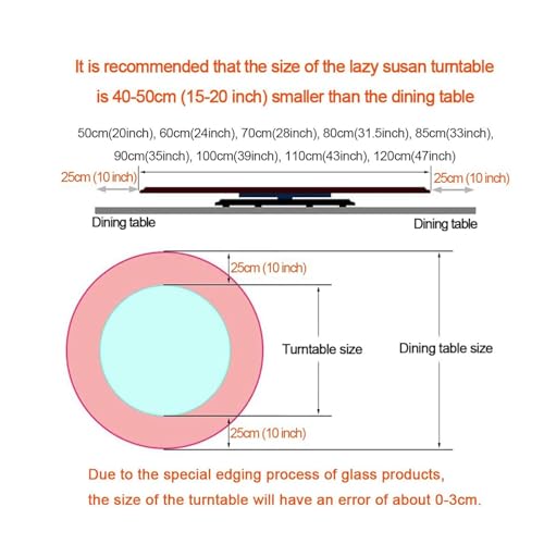 Large Dining Table Turntable, Round Clear Tempered Glass Lazy Susan Rotating Turntable Tray, for Banquets Party Family Dinners Large Swivel Serving Plate ( Color : Clear , Size : 50cm (20inch) )