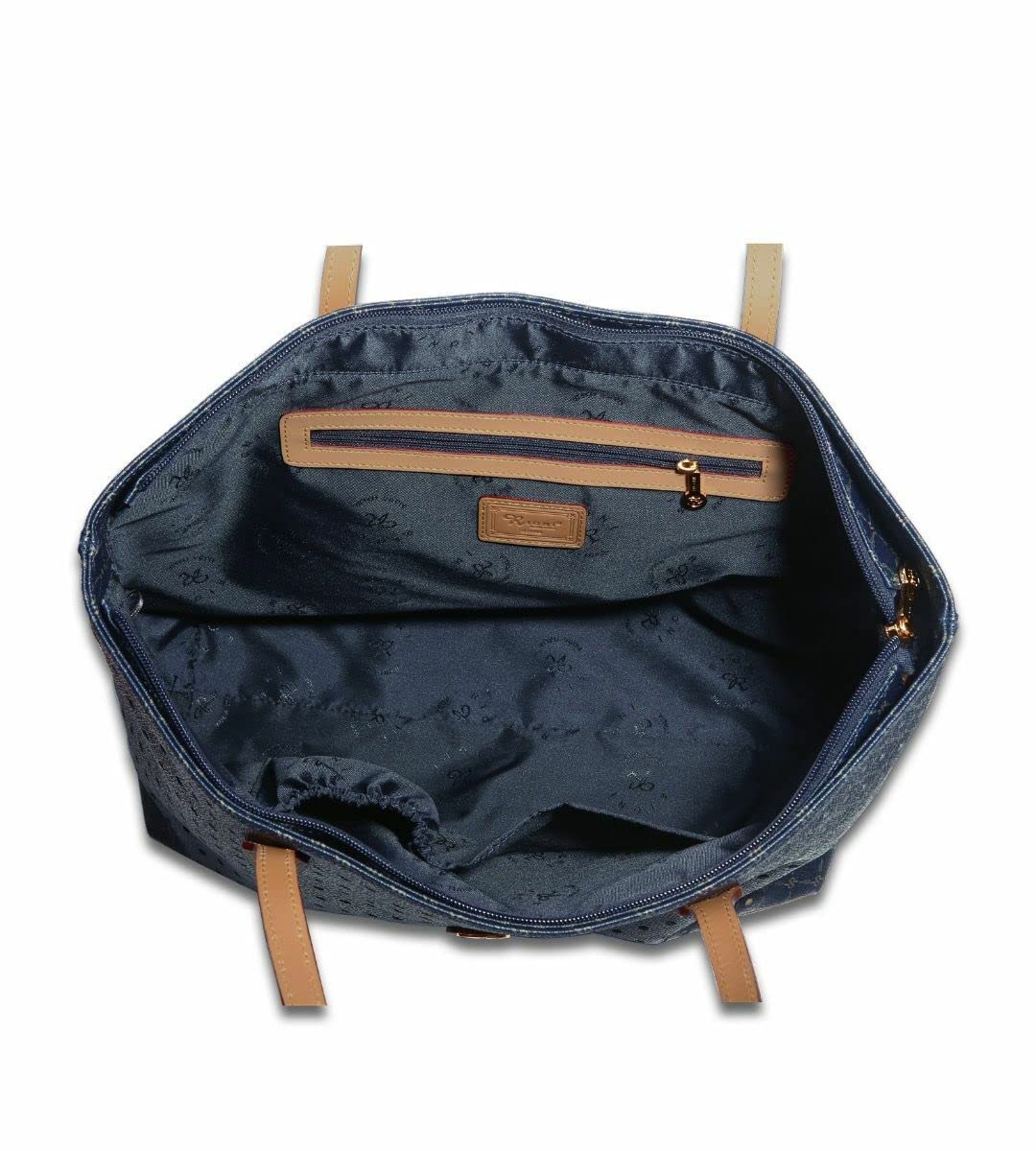 Rioni STA-20280 Designer Signature Large Dona Tote Navy Blue Canvas Leather Handbag Shoulder Bag