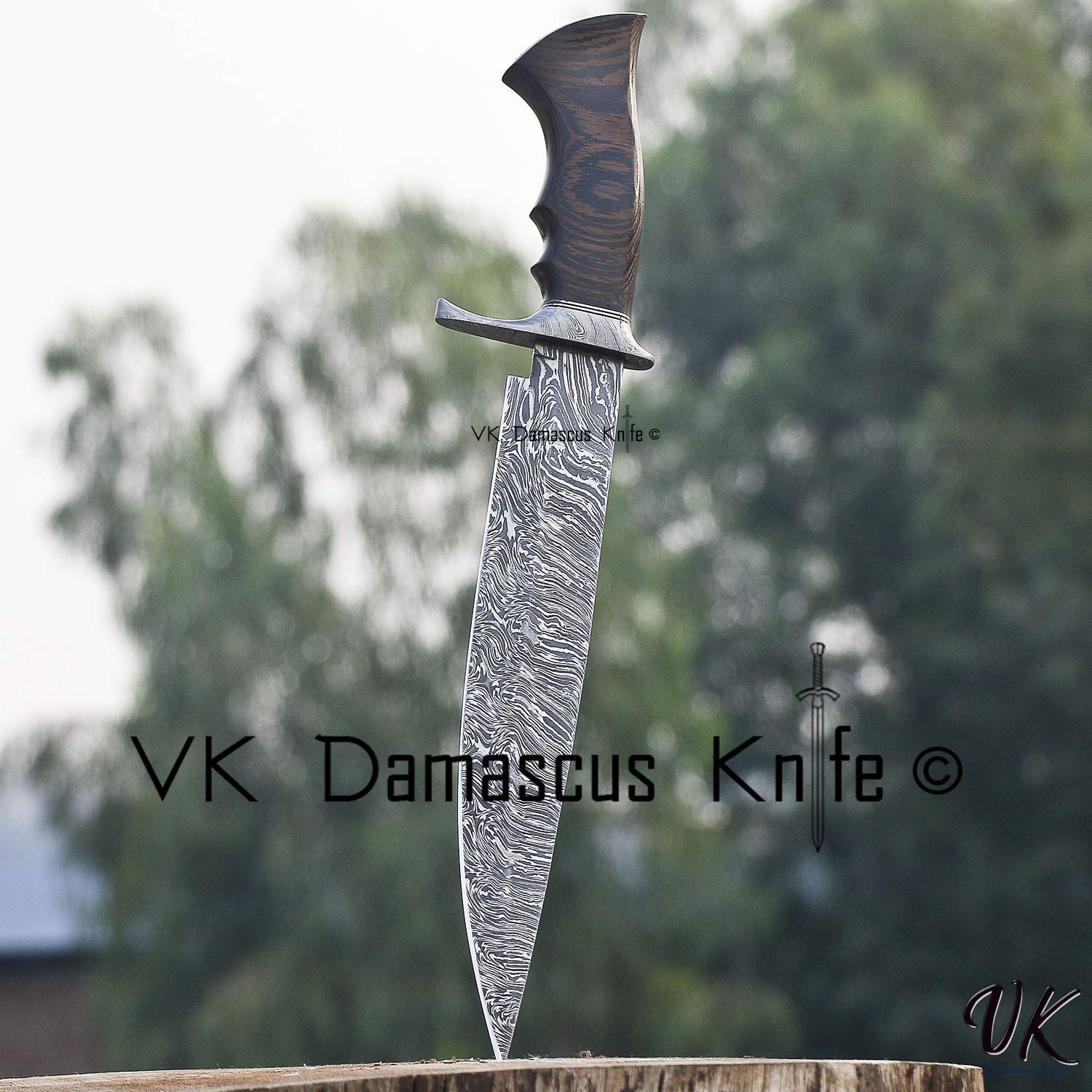 JNR Traders Damascus Steel Fixed Blade Bowie Knife with Leather Sheath -2300
