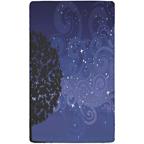 Starry Night Themed Fitted Mini Crib Sheets,Portable Mini Crib Sheets Soft & Stretchy Fitted Crib Sheet-Crib Mattress Sheet or Toddler Bed Sheet,24β x38β,Charcoal Grey Indigo Black