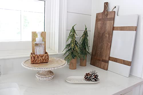 Mud Pie, White, Beaded Wood Cake Set, stand 4.75" x 12" dia | server 9.5"