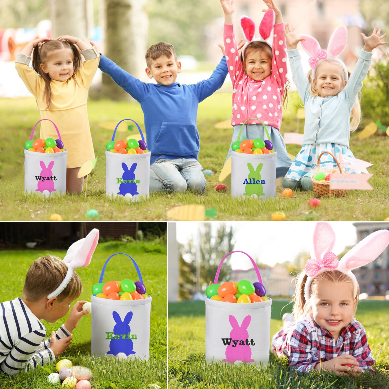 Personalized 2Pcs Easter Basket, VAPCUFF Blue and Pink Easter Baskets for Boys Girls Easter Bunny Basket Easter Eggs Hunt Basket Easter Gifts Easter Bunny Basket Gifts for Kids