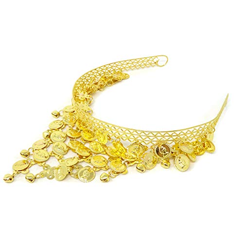 Honbay Belly Dance Hair Hoop Indian Dance Headband Tribal Headband with Bells and Coin Ornaments (Gold)