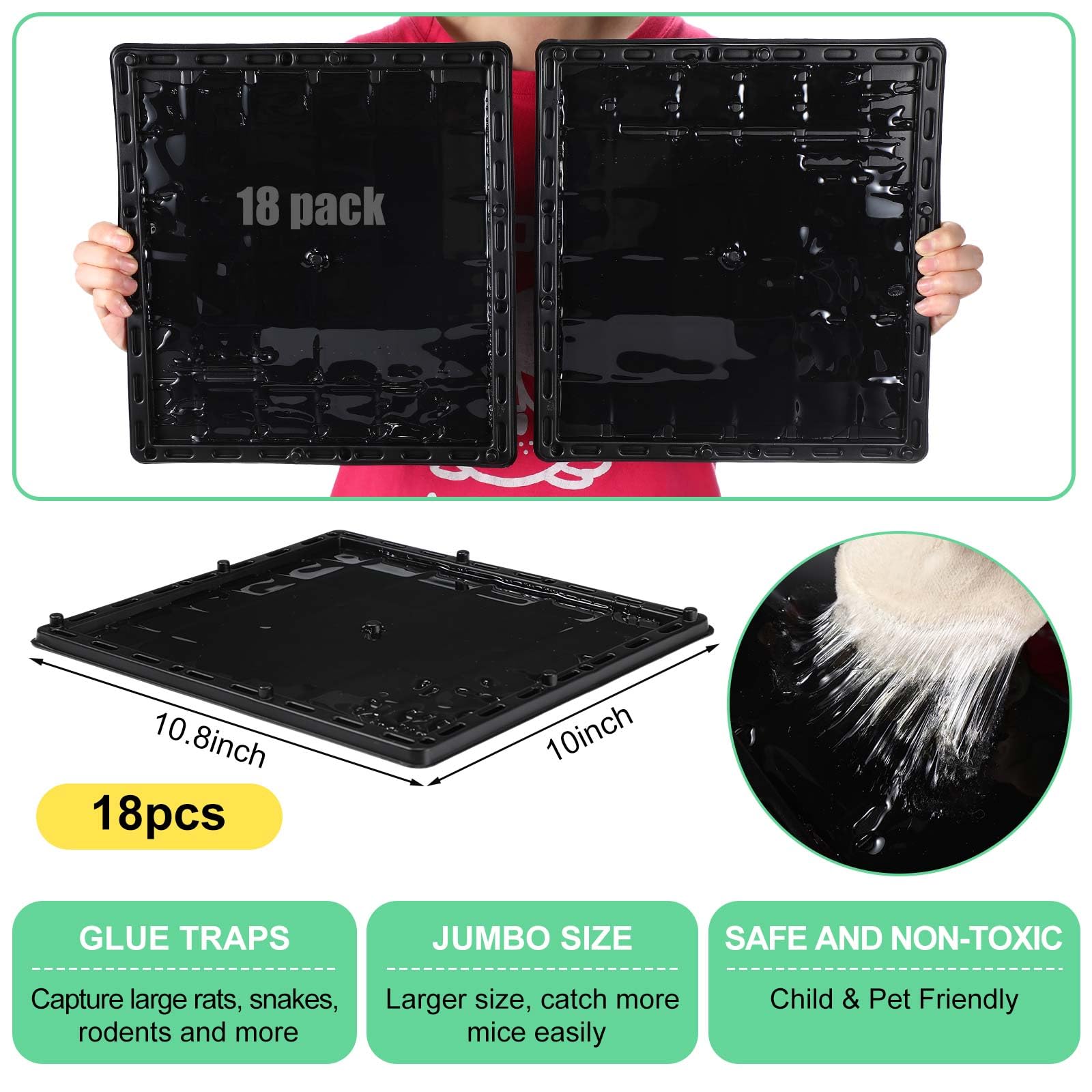Qualirey 18 Pcs Jumbo Rat Mouse Glue Traps 10" x 10.8" Large Glue Mouse Traps Peanut Taste Pheromone Mouse Traps Snake Mouse Sticky Trap for House Warehouse Indoor Outdoor, Child Pet Friendly