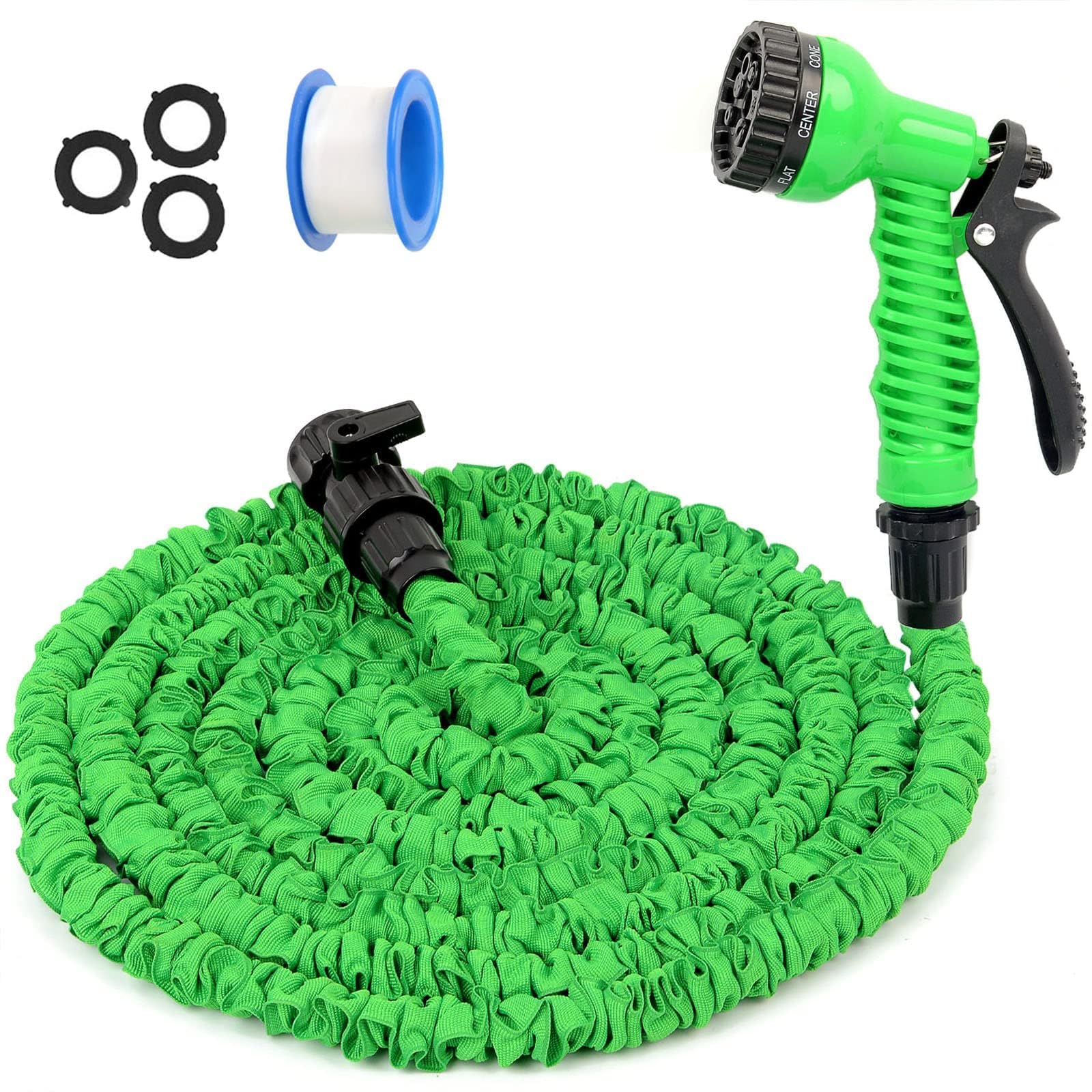 Numhew Expandable Garden Hose Water Pipe - 50FT Upgraded Expandable Water Hose with 7 Pattern Spray Nozzle, Retractable Latex Core Flexible Expanding Hose, Green