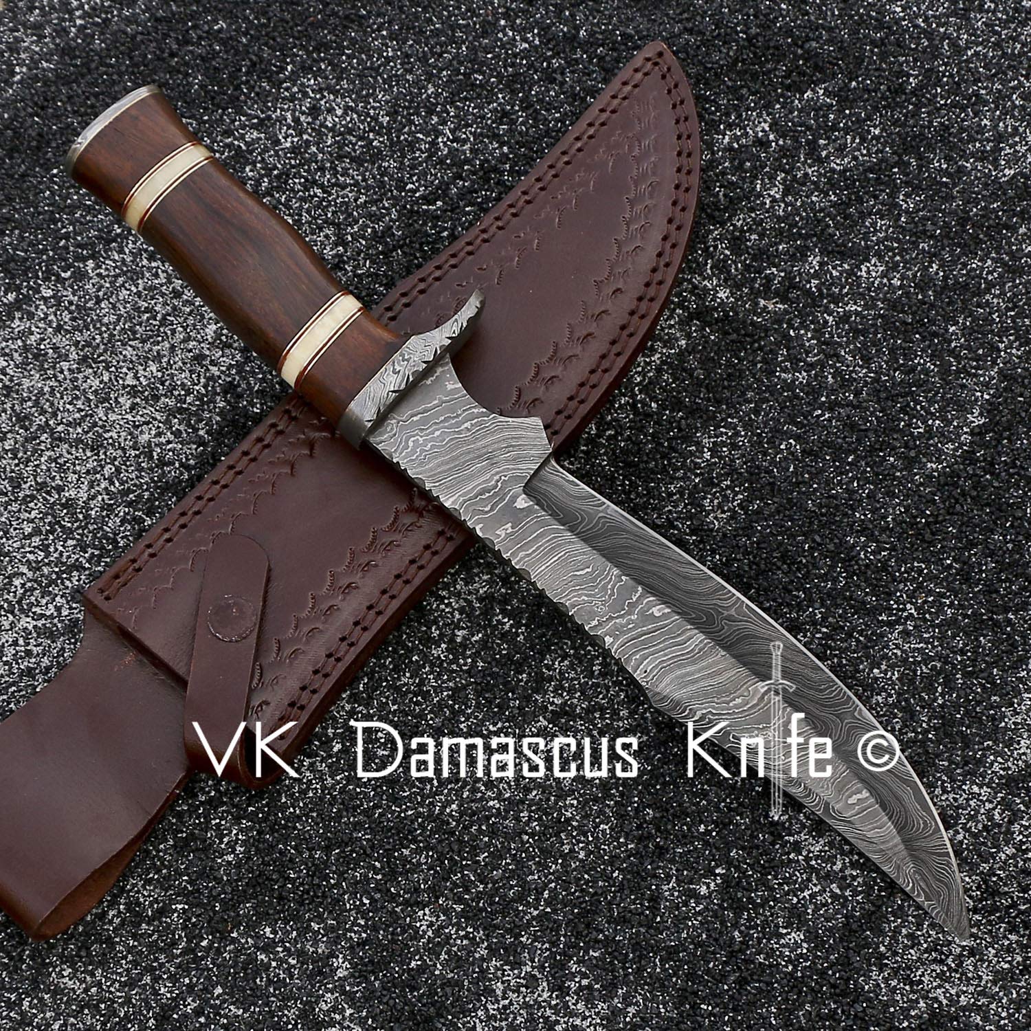 JNR Traders Damascus Steel Fixed Blade Hunting Knife with Leather Sheath -3083