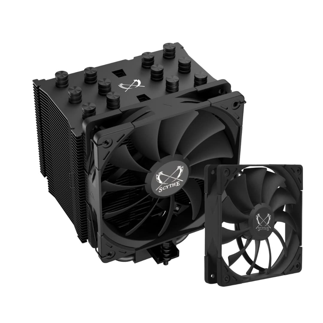 Scythe Mugen 5 Rev.C CPU Air Cooler, 120mm Single Tower, Black Edition LGA1700 AM5- Kaze Flex Black 120mm PWM Fan Bundle - Dual Fans Edition