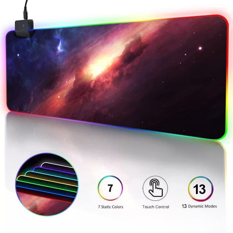 Pirely Tech RGB Gaming Mouse Pad, Extra Large Custom Led Mousepad with 13 Lighting Modes and 7 Colors, Soft Waterproof Anti-Slip Rubber Base 31.5" X 12" (GalaxyRB)