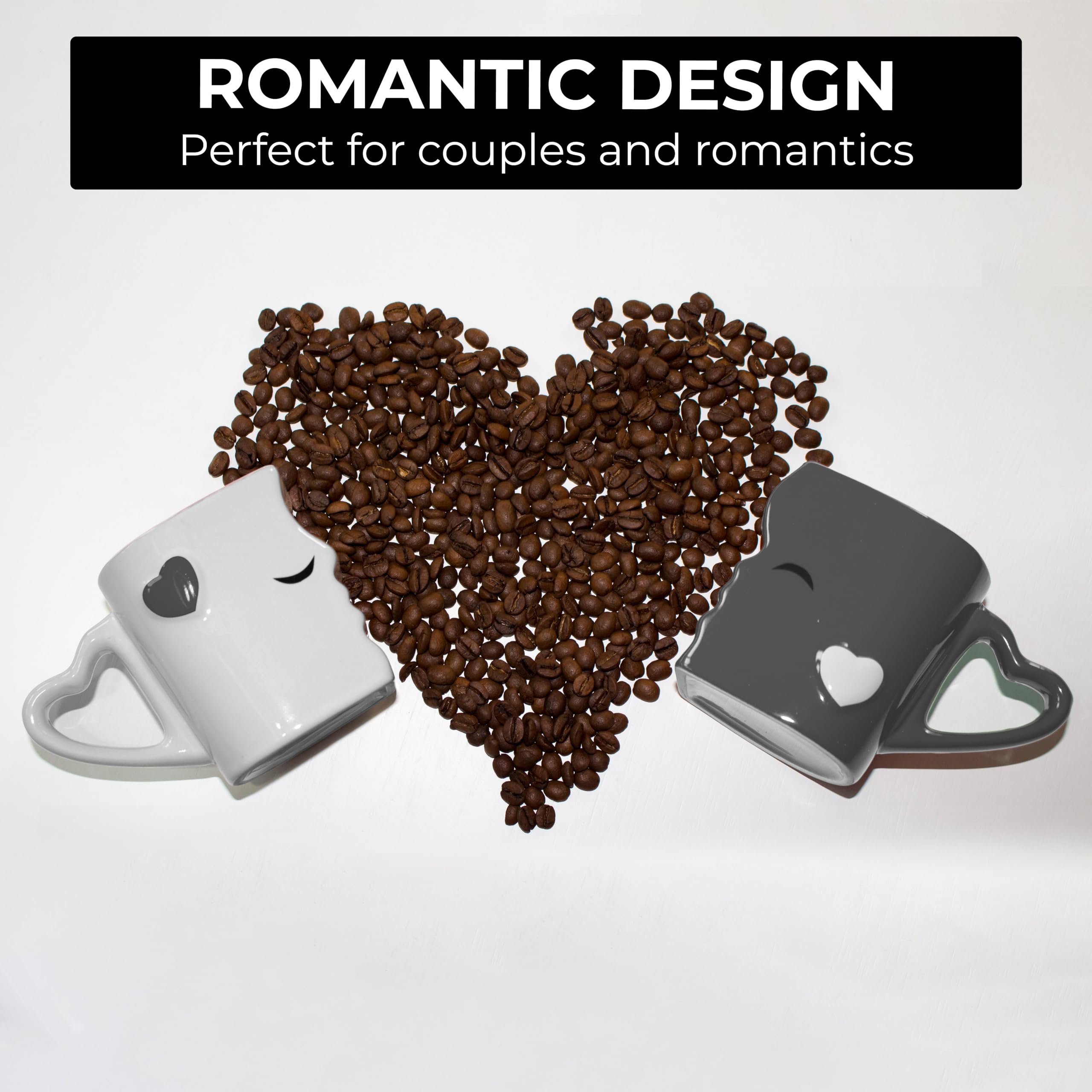 MIAMIO - Coffee Mugs/Kissing Mugs Bridal Pair Gift Set for Weddings/Birthday/Anniversary with Gift Box (Gray)