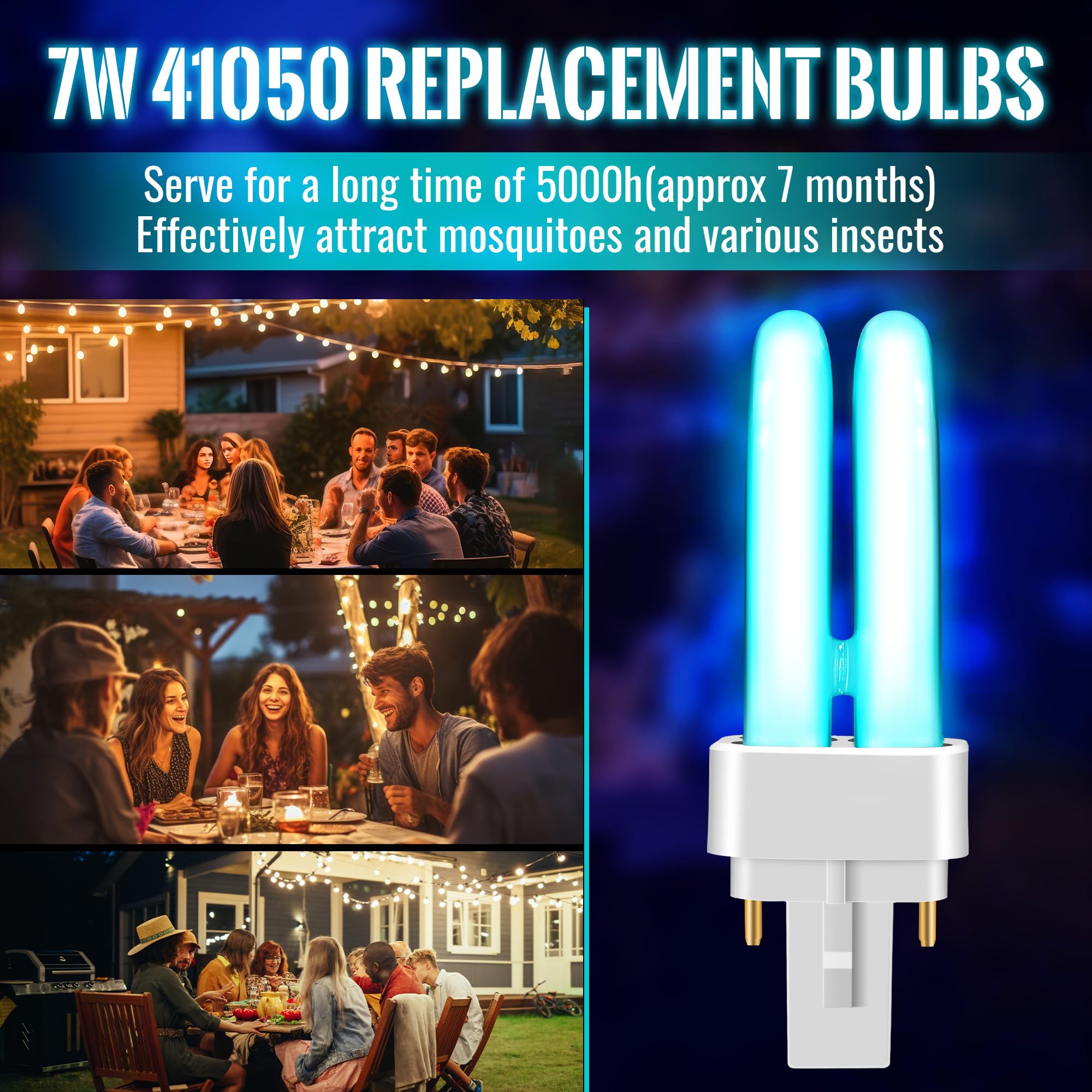 Qualirey 4 Pack 41050 7W Replacement Bulbs Compatible with Dynatrap DT1050 DT1100 DT1250, Bug Zapper Replacement Bulb Blue Mosquito UV Light 1/2 Acre Insect Trap Killer Lamp Bulb