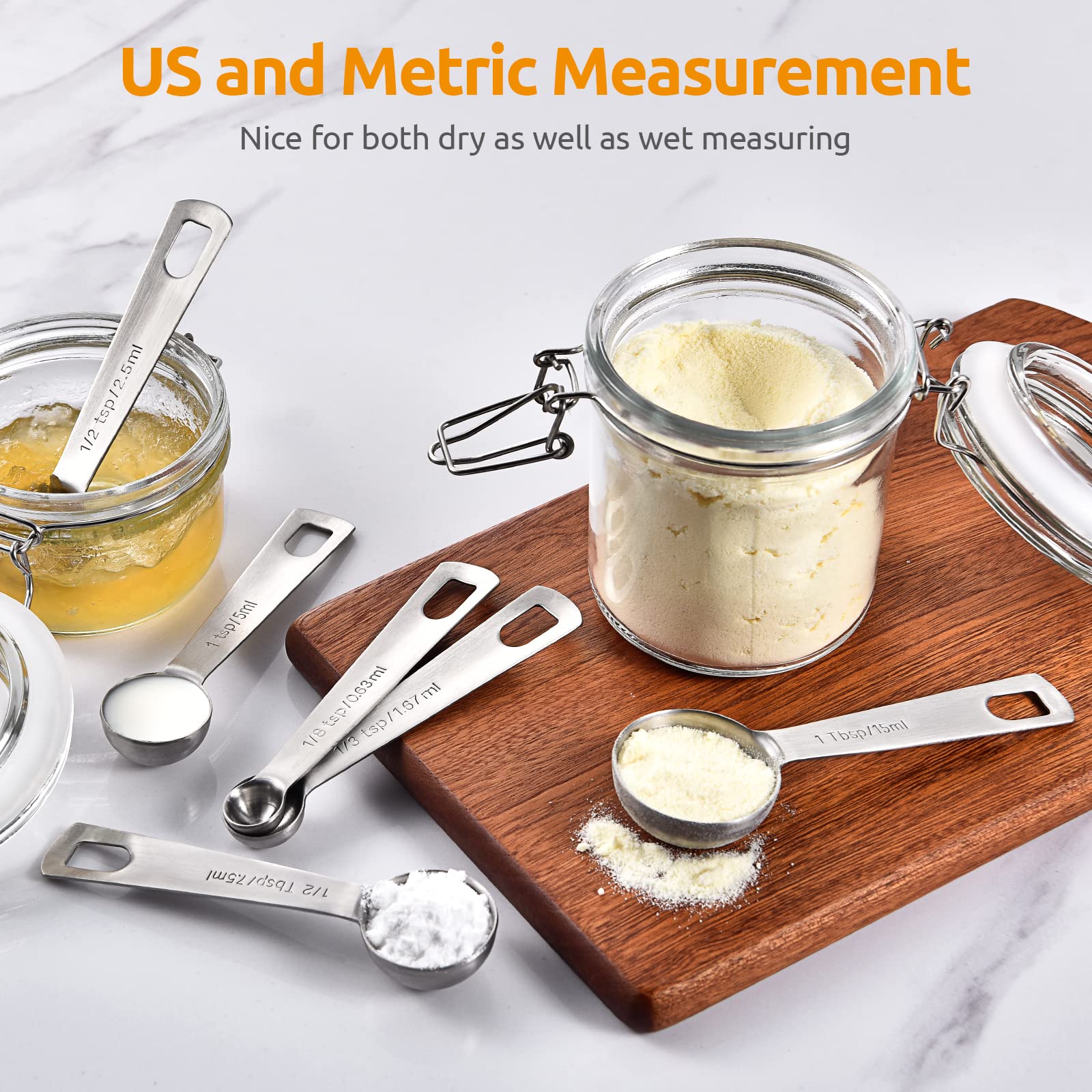 Measuring Spoons: U-Taste 18/8 Stainless Steel Set of 7 Piece: 1/8 tsp, 1/4 tsp, 1/2 tsp, 3/4 tsp, 1 tsp, 1/2 tbsp & 1 tbsp Dry and Liquid Ingredients