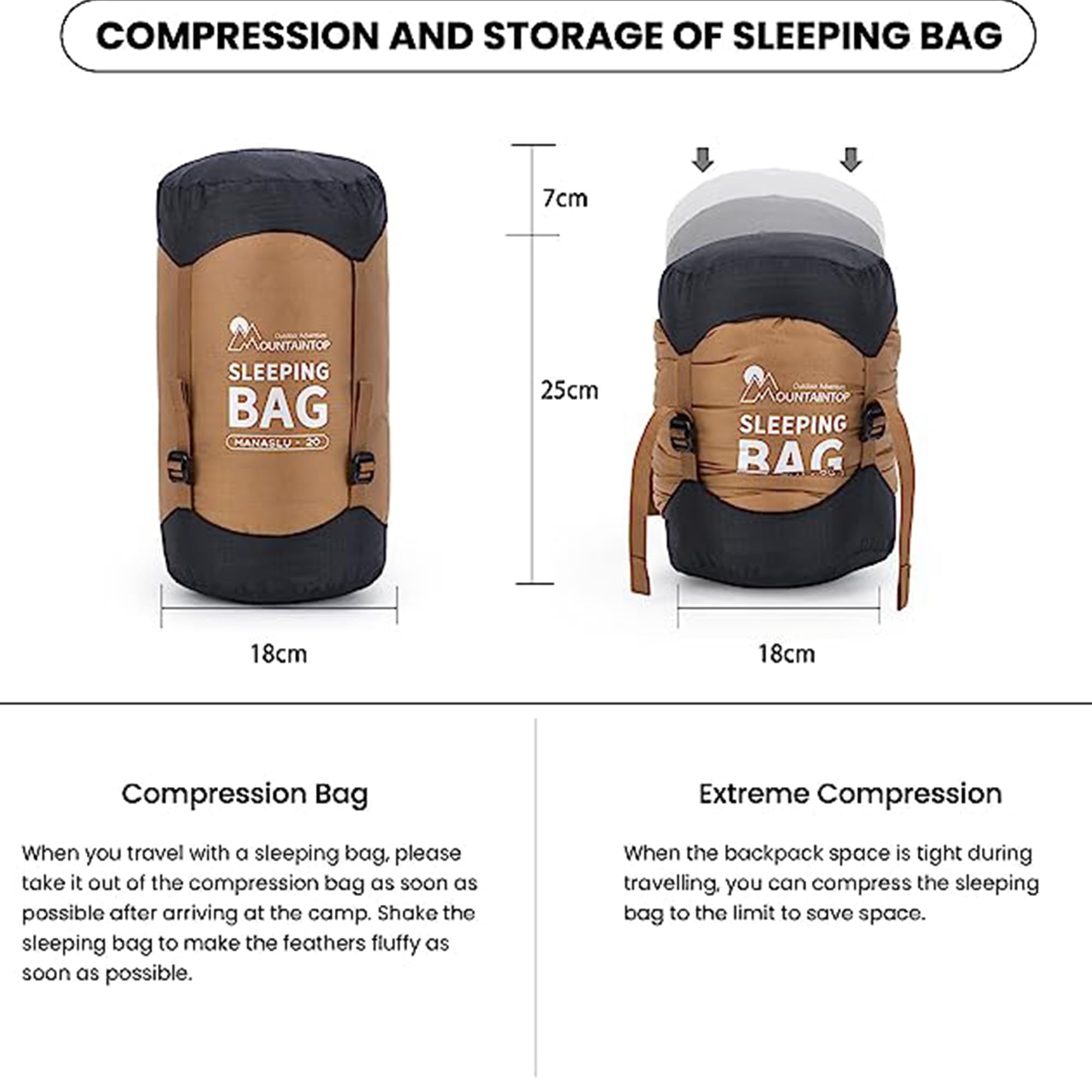 MOUNTAINTOP Down Fill Sleeping Bag for Adults Ultralight Backpacking Sleeping Bag Comfort with Compression Sack - 4 Seasons for Camping Hiking Traveling