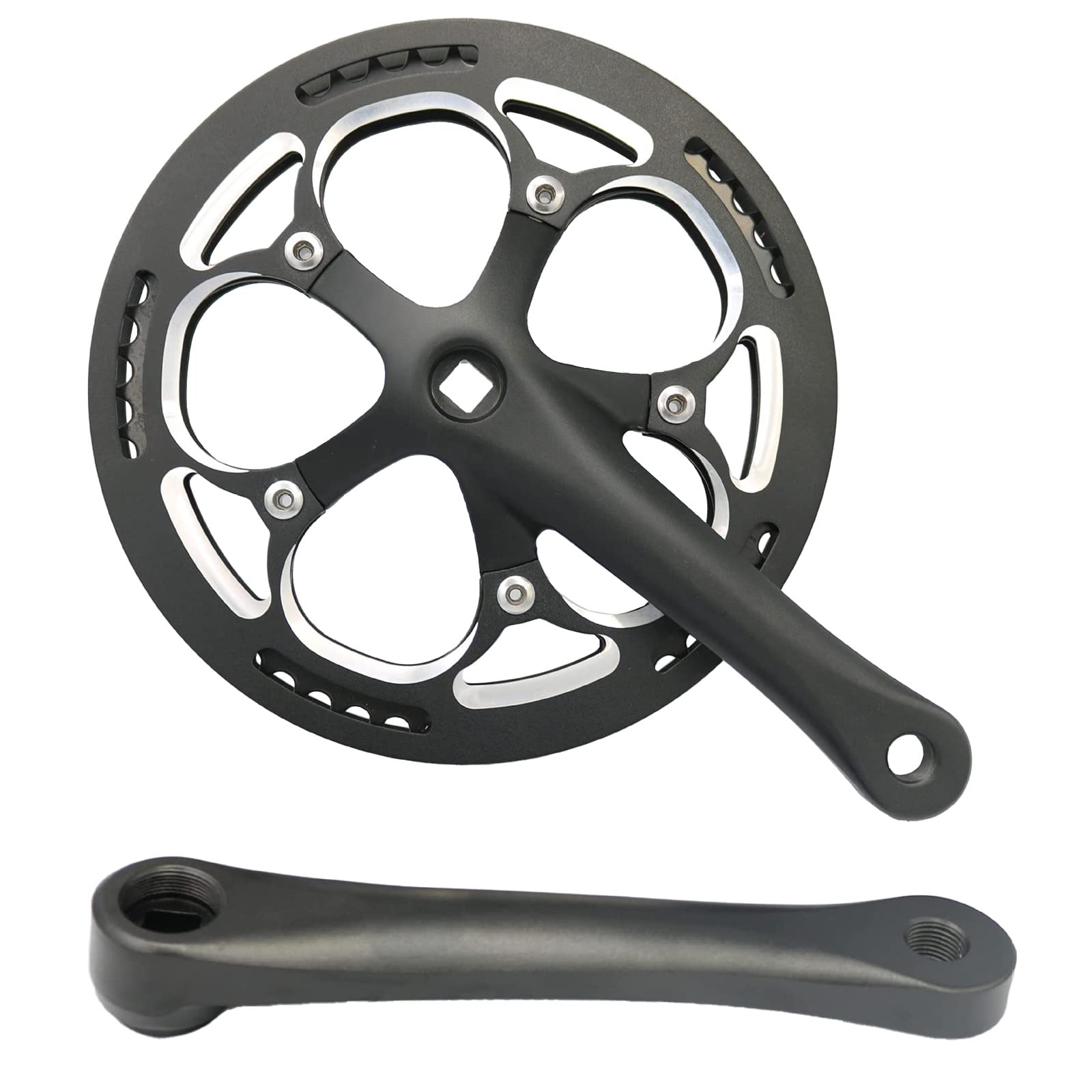 Mountain Bike Crankset Square Taper 44/46/48/52T Chainring with 170mm 104 BCD Crank Arms, Aluminum, Split-Lock Crank, Bottom Bracket Bolt for Mountain Road Bike Fixed Gear Bicycle