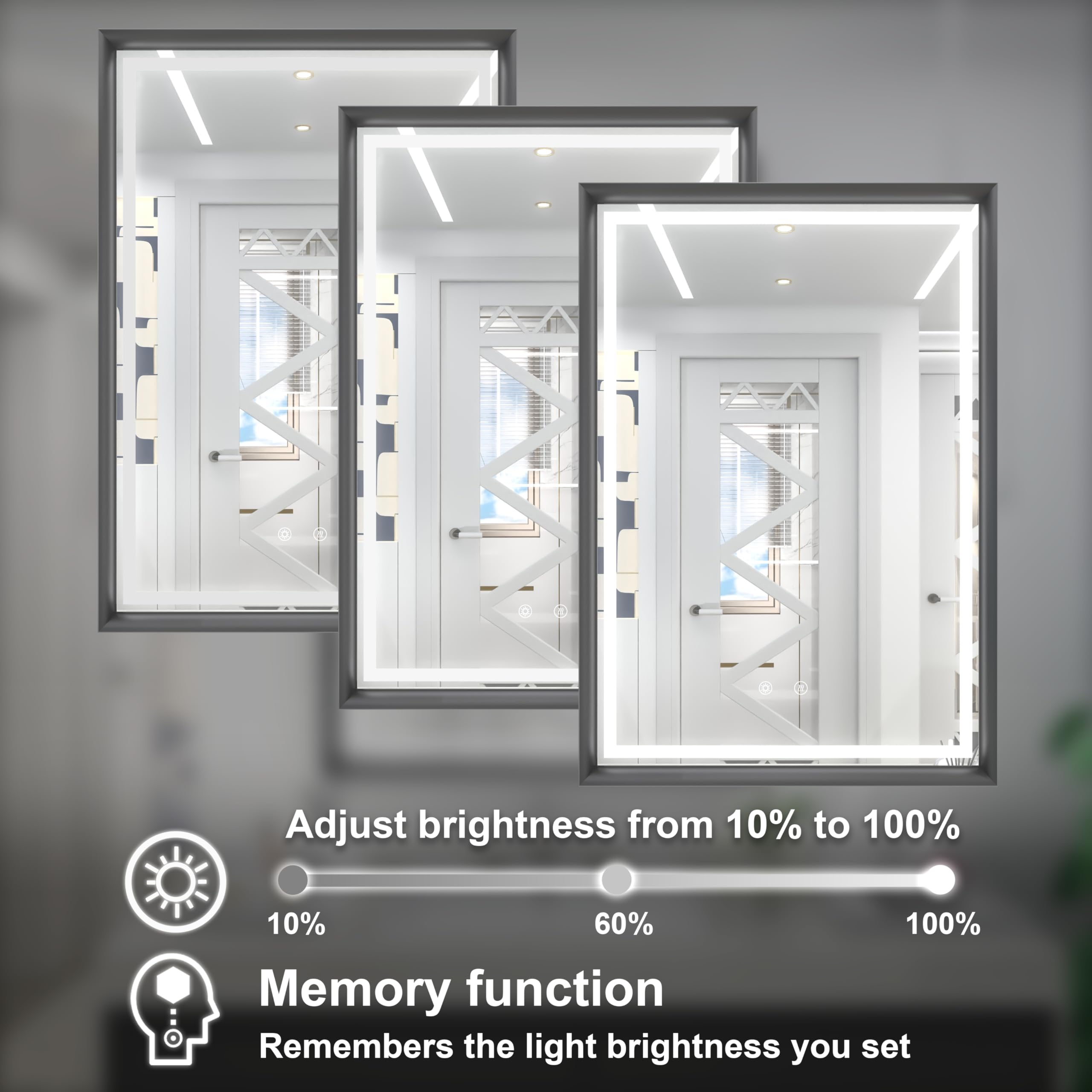 JSneijder 2-Piece(Frameless+Framed) LED Bathroom Mirror, 24x36 Inch, Bathroom Mirror with Lights, Wall Mounted Dimmable Anti-Fog Lighted Mirror for Bedroom