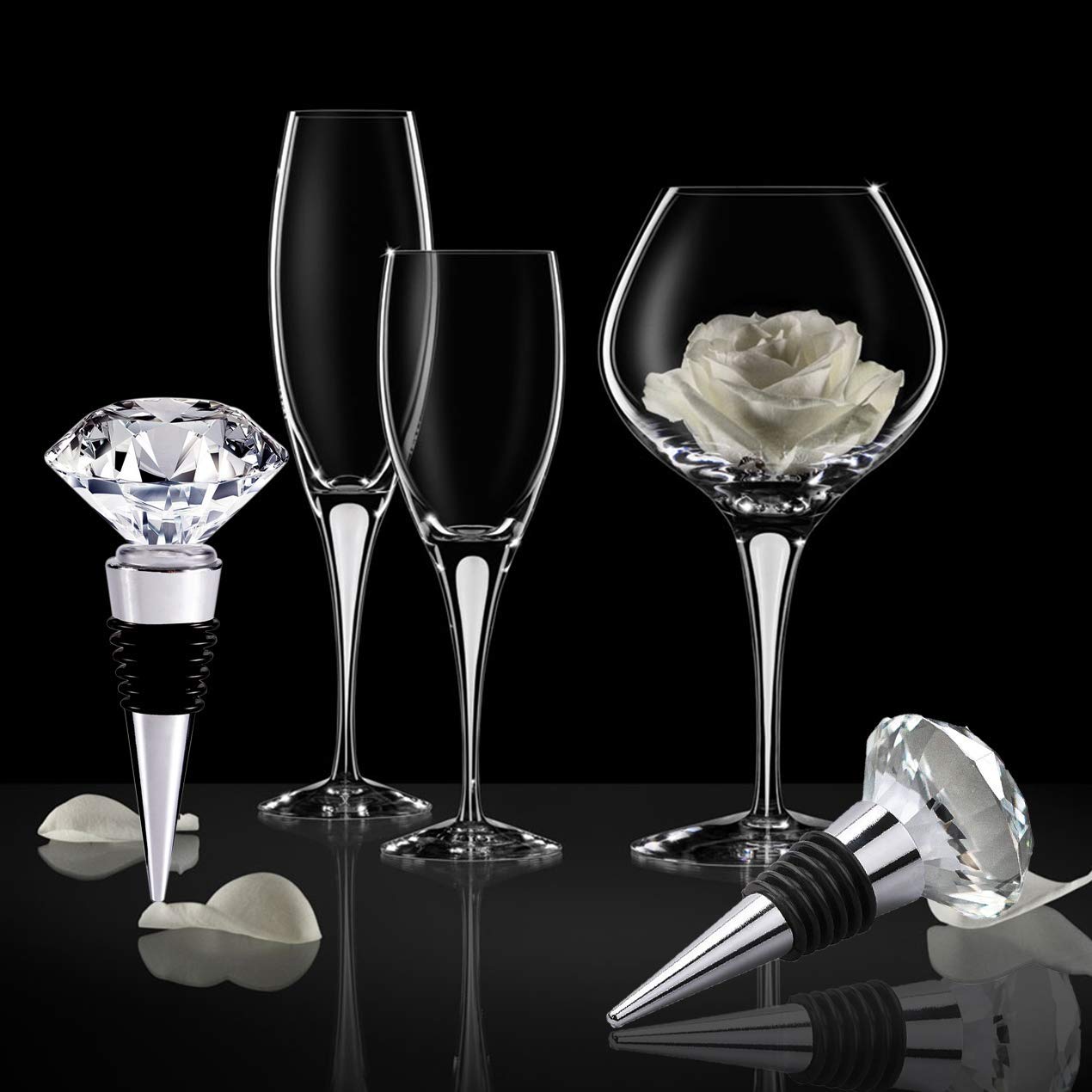 Miuion Decorative Crystal Wine and Beverage Bottle Stopper for Wine,Made of Zinc Alloy and Glass,Reusable Plug with Gift Box,Multi-Option (2 Pcs Crystal)