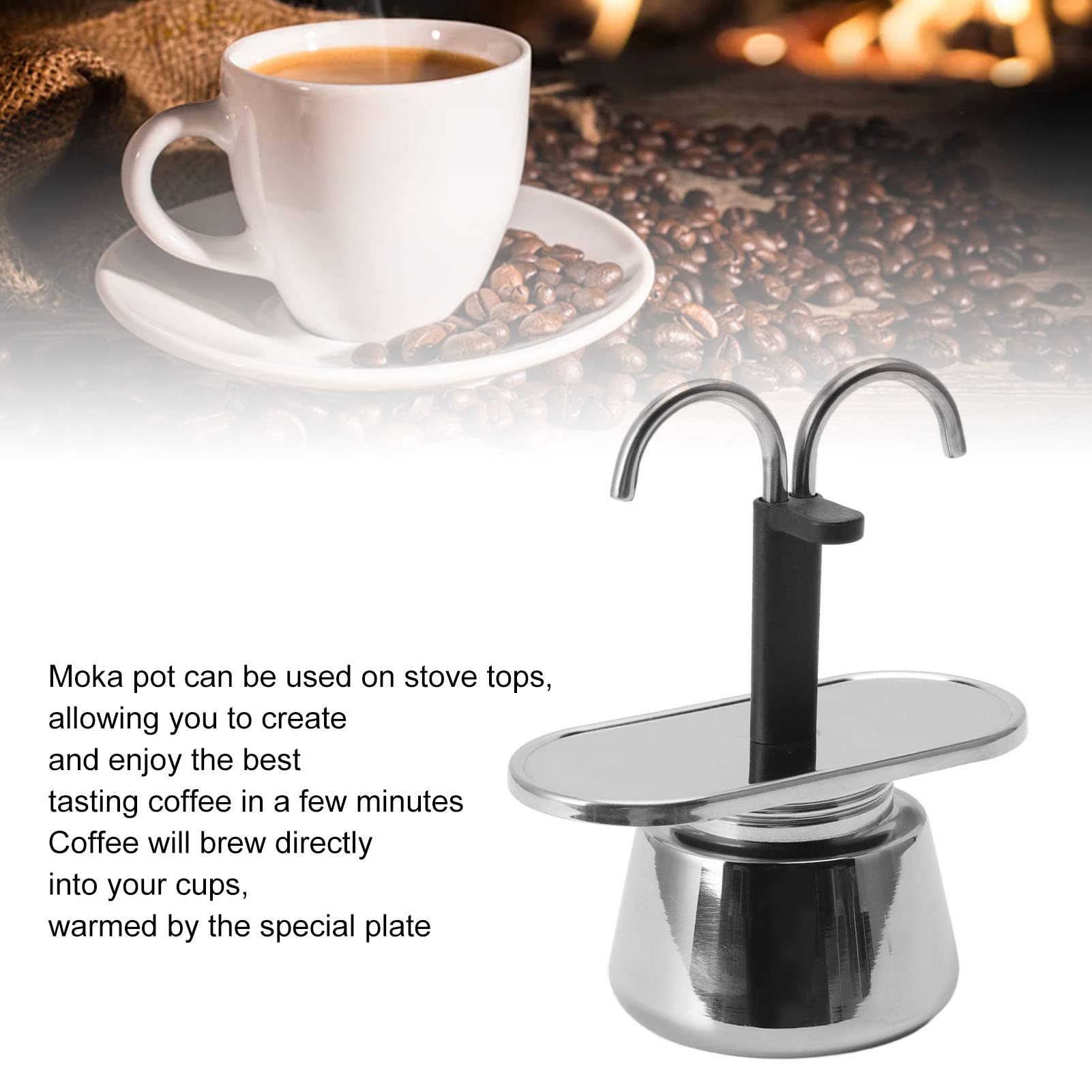 Moka Coffee Pot, Moka Pot, Moka Coffee Maker, 2 Cup 100ML Moka Pot Double Head Stainless Steel Mocha Coffee Pot Italian DIY Conduit Coffee Maker
