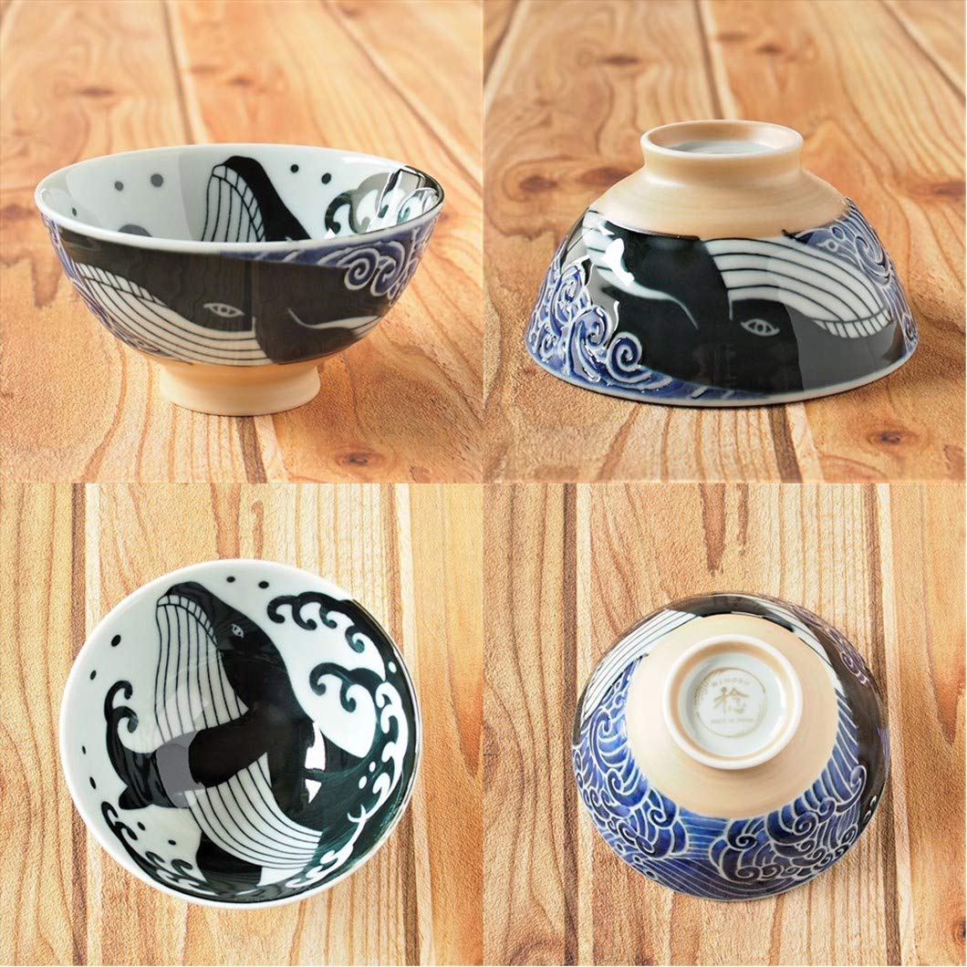 MINORU TOUKI Minorutouki Mino-yaki Japanese Ceramic Rice Bowl Whale Blue φ5×H2.6 in 7.14oz Made in Japan