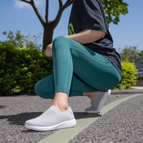 LANCROP Women's Sock Walking Shoes-Comfortable Mesh Slip on Tennis Wide Gym Sneakers 9 US, Label 40 Grey