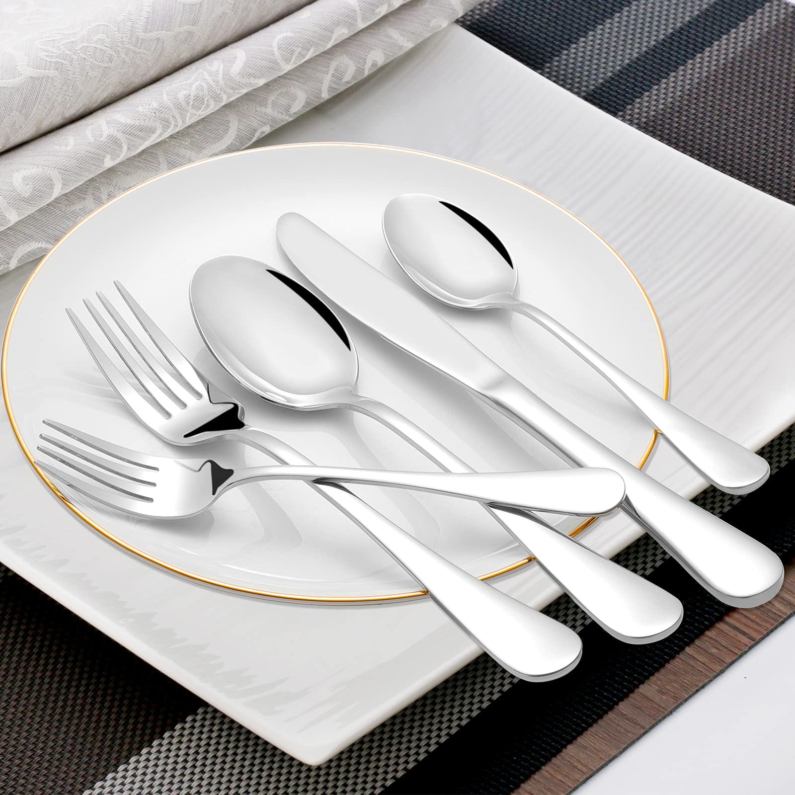 Nice Kitchen Silverware Set, Reusable Stainless Steel Flatware Cutlery Sets, Heavy Forks and Spoons Silverware Utensils for 8,40-Piece