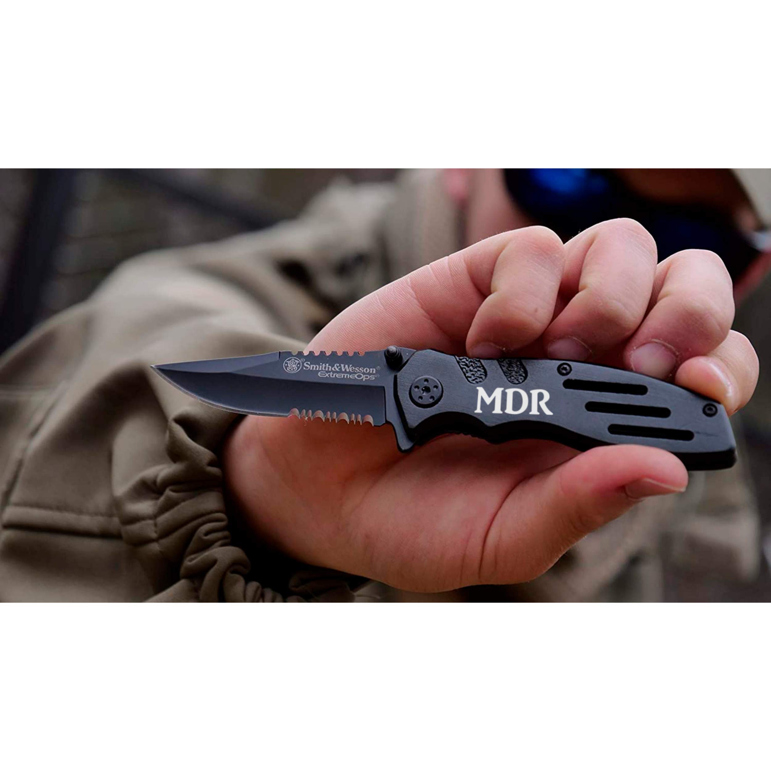 Palmetto Wood Shop Smith and Wesson Extreme Ops SWA24S, Valentines Day Gift, Laser Engraved Pocket Knife, Personalized, Outdoor, Camping, Survival