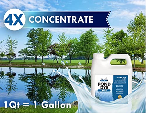 Pond Worx Blue Lake and Pond Dye - 4X Concentrated Liquid Pond Colorant β Shades and Protects Your Pond, Treats up to 1 Acre β1 Quart