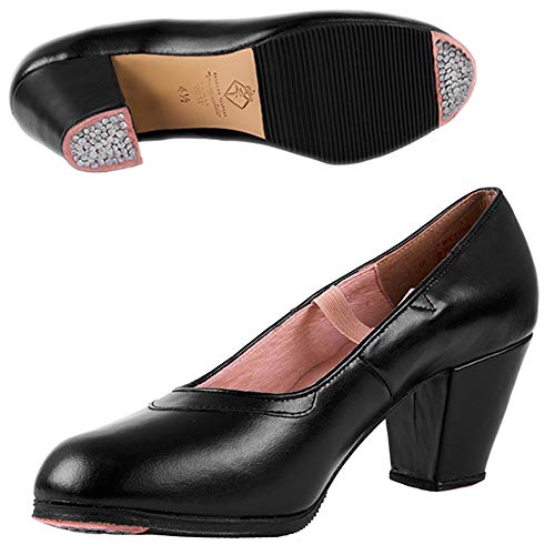 Miguelito 1670 Women's Flamenco Dance Shoes with Nails, Leather, Granada, 2.5" Heel, 7.5 US, 25 MX, Black