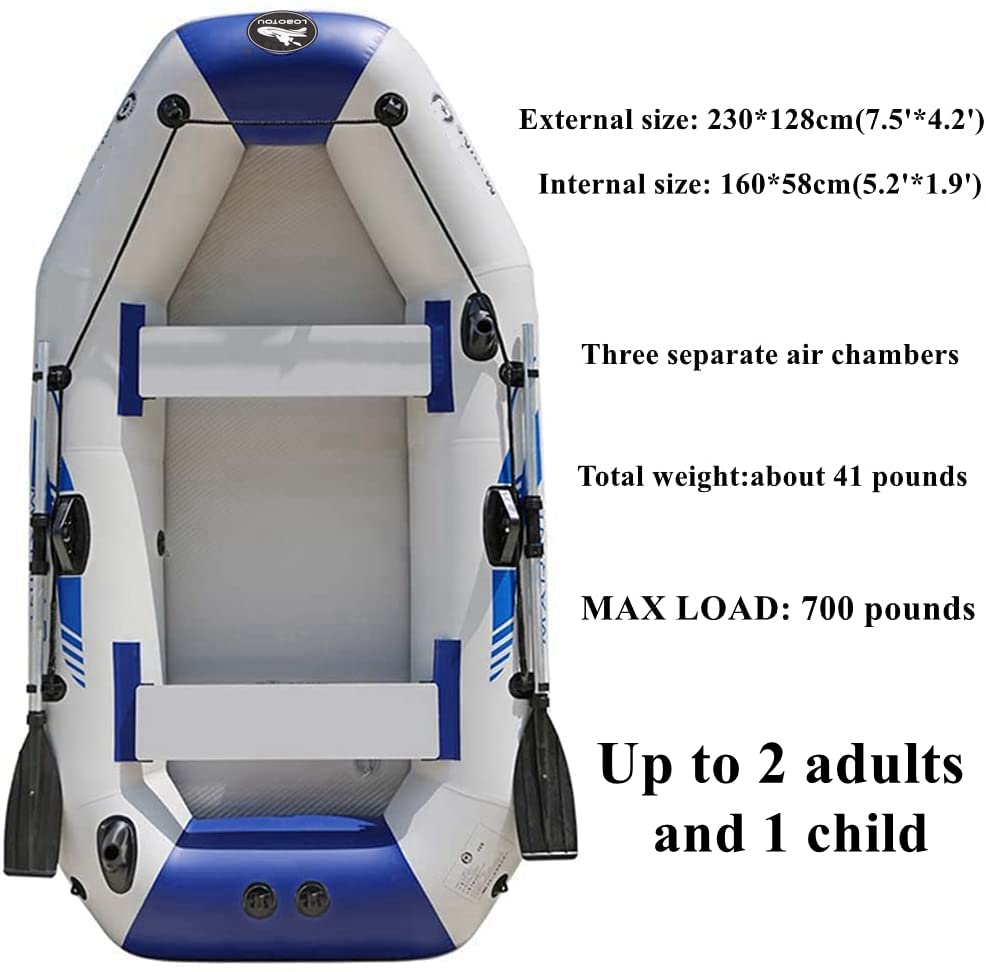 Inflatable Boat Set 2-3 Person Thickened Fishing Boat Hard Inner Bottom Floor Boat with 3 Separate Air Chambers