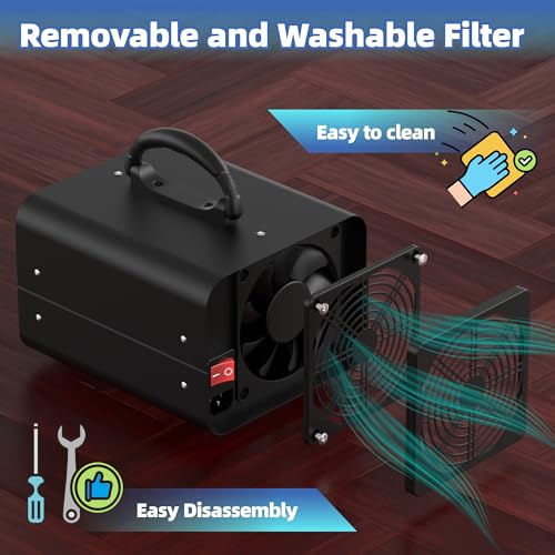 Qucship Ozone Generator 12,000mg/h - Commercial Ozone Machine, High Capacity Ozone Machine Odor Removal & Home Ozone Generator, Ideal for Home, Basement, Smoke, and Pet Room etc, Black