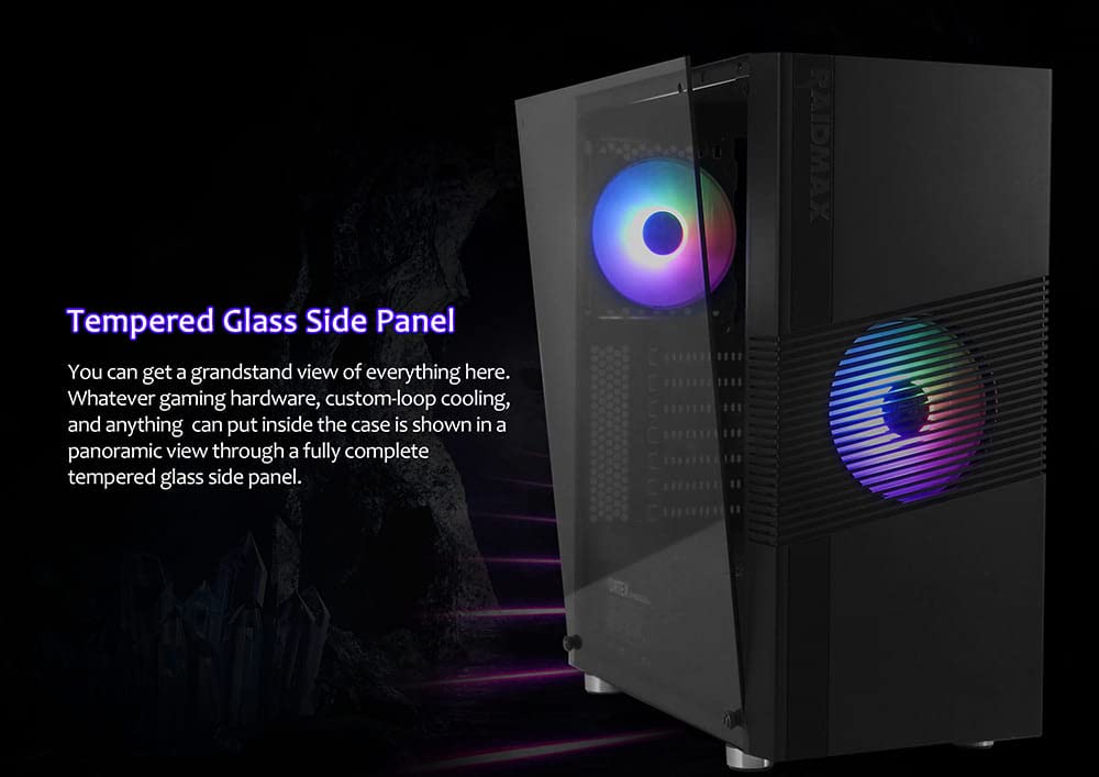 Raidmax Meshian X Seies Mesh Front Intake High Airflow Design, Pre-installed 4X 140mm ARGB and 1x 120mm ARGB Fans, Tempered Glass, Support 4090 GPU and 360mm Water Cooler (H704, Black)