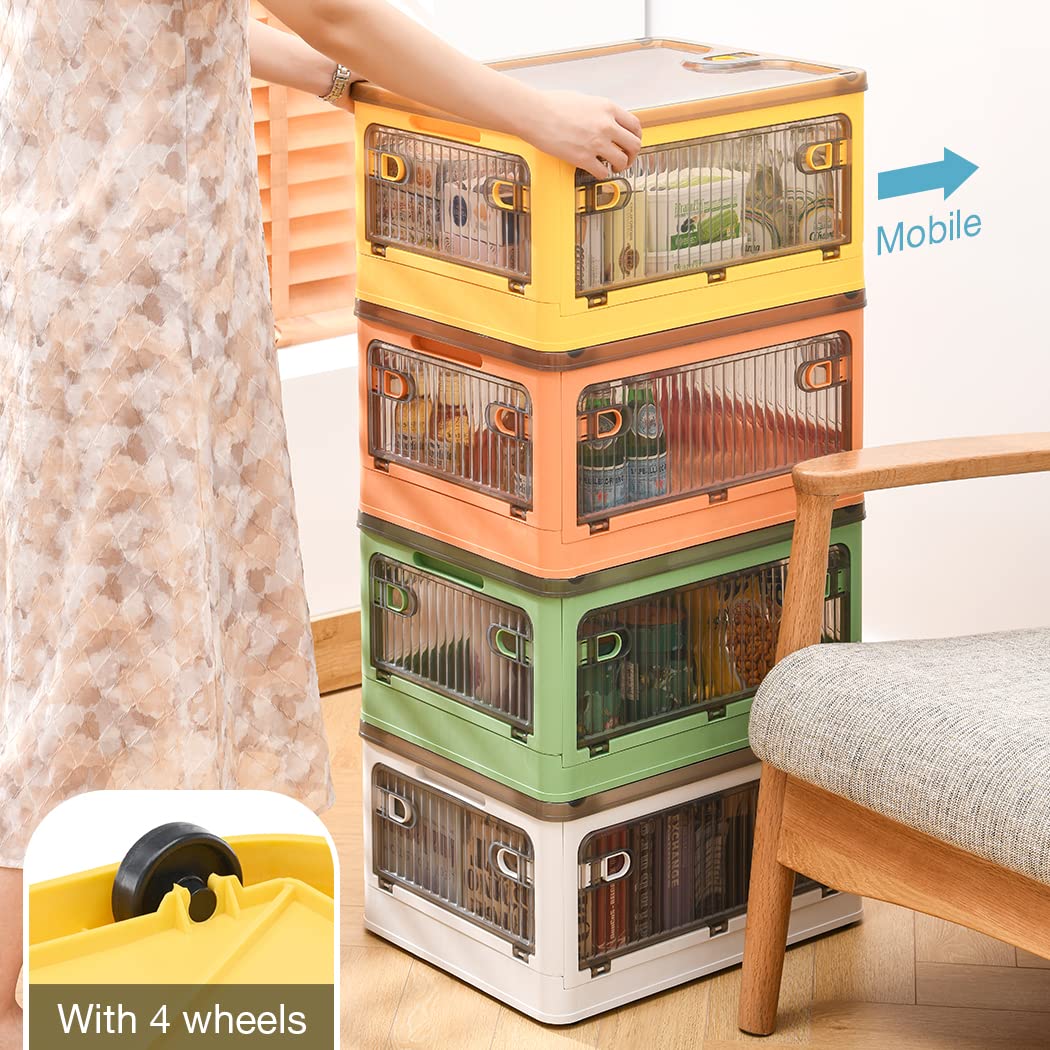 Large Storage Bins with Lids - Collapsible Storage Bins, Plastic Storage Bins for Closet Organizer, 17Gal Folding Storage Box with Five Doors, Extra Large, White(23.62*16.14*12.99 in), 1Pcs