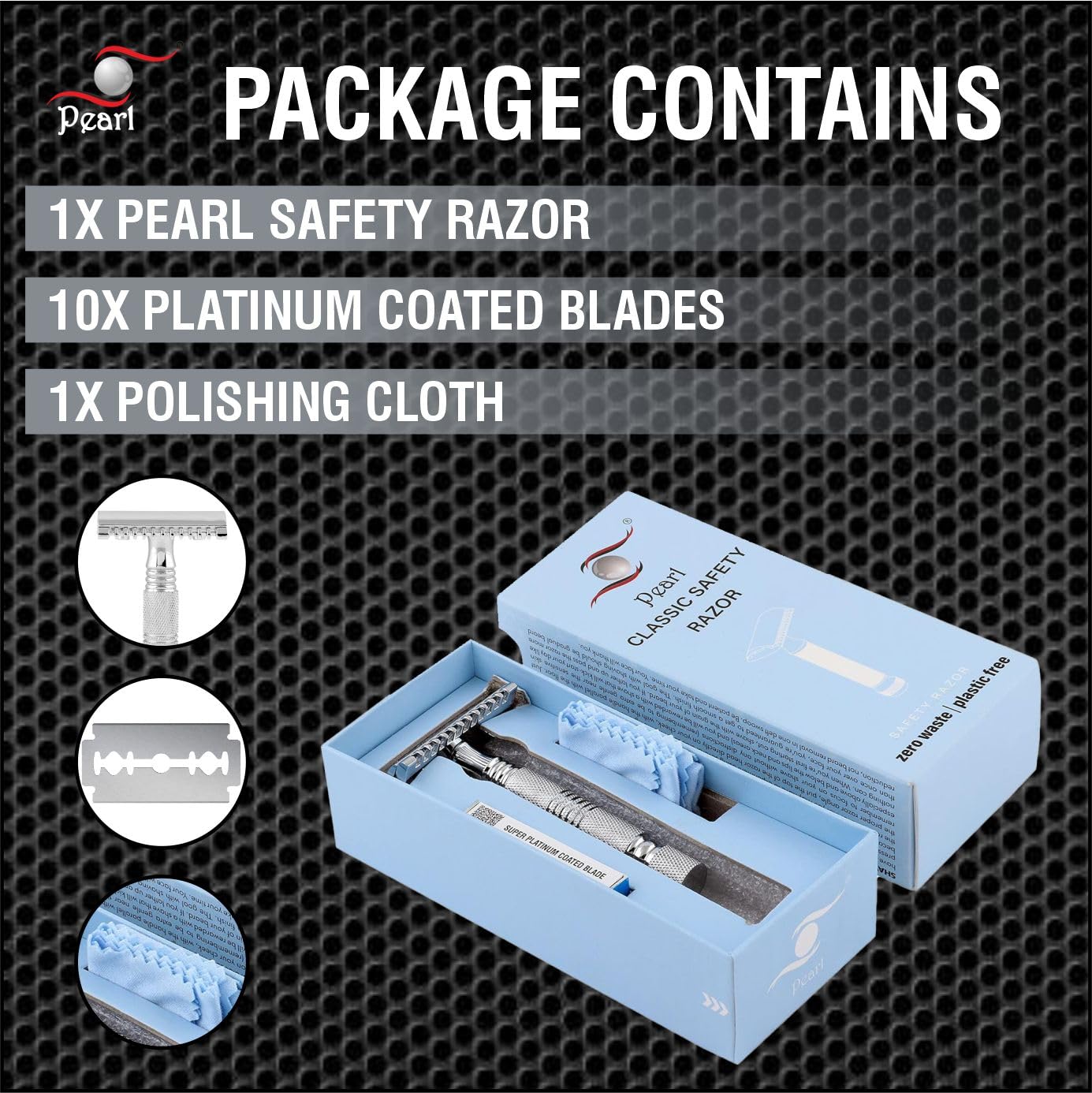 Pearl Shaving Double Edge Open Comb Safety Razor for Men (Brass metal) - Reusable Metal Razor | Eco Friendly DE Razor | Premium Shaving Razors for Men | Shaving Kit for valentine's gift