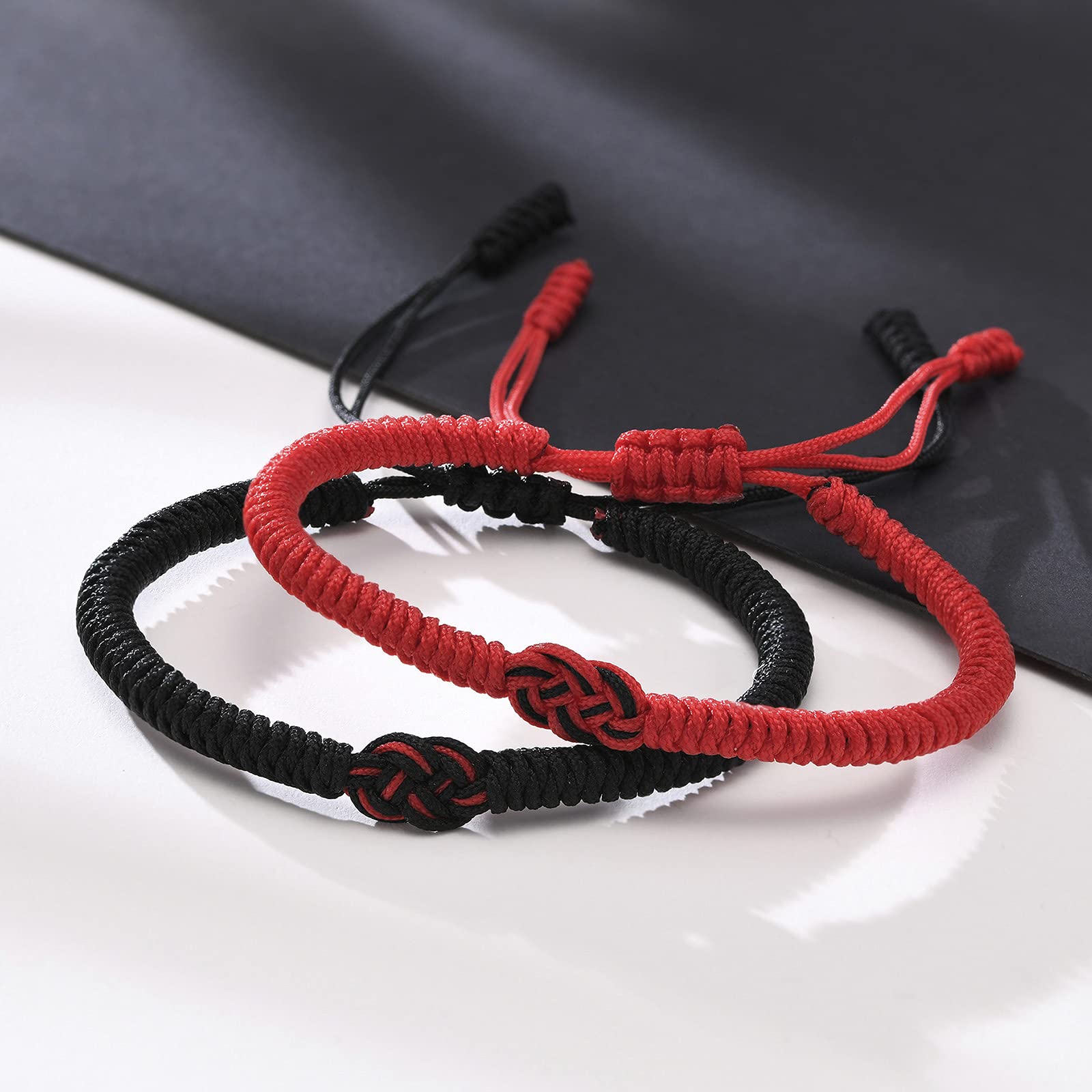 MPRAINBOW Personalized Braided Couples Bracelet:Custom Name Promise Words Engraved Bracelets Attraction Relationship Bracelets for Him and Her (Luck Love Knot)