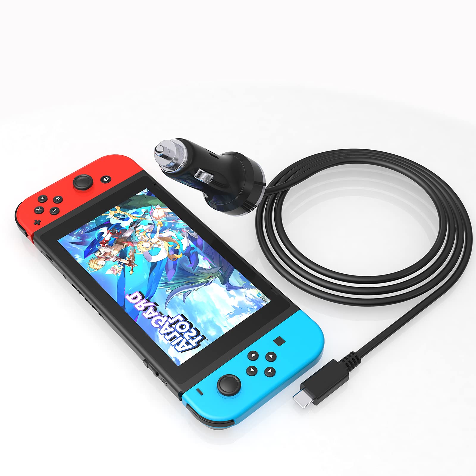 MIUOLV Car Charger Compatible with Nintendo Switch and Switch Lite, High Speed Car Charger Compatible with Nintendo Switch & Switch Lite Car Charger with 6 FT USB Type-C Cable