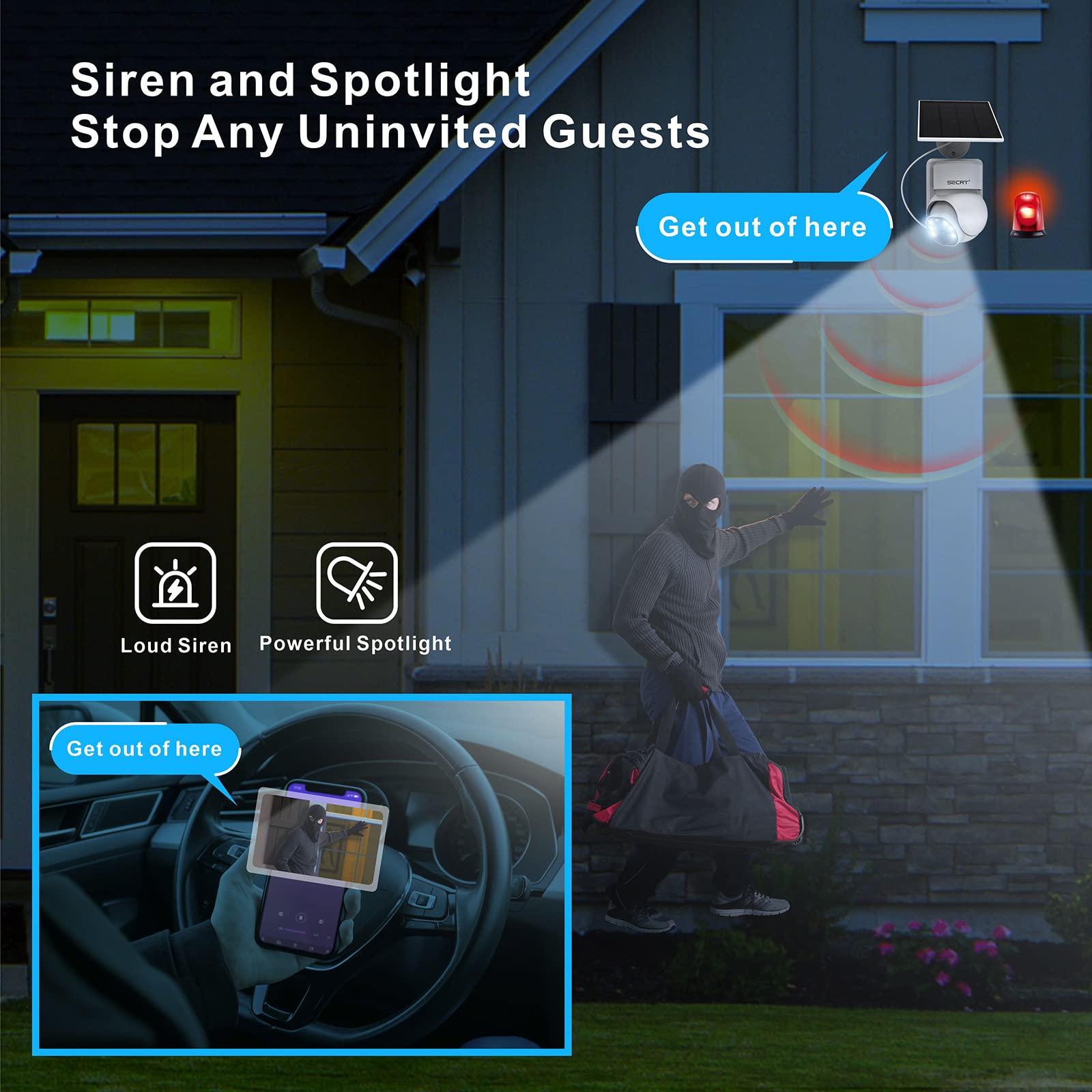 SECRT 3G/4G LTE Outdoor Cameras Wireless, Solar Powered Home Security Cameras with SIM Card, No WiFi, 4MP Night Vision, Pan Tilt 355°View Spotlight, PIR Motion Sensor, 2 Way Talk