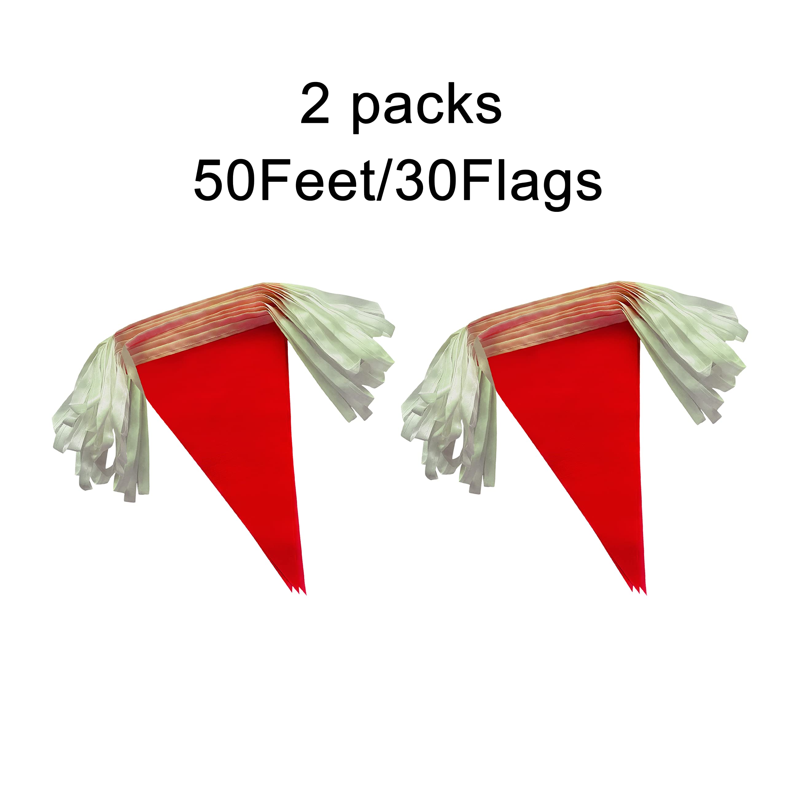 LyButty 100 Feet Red Pennant Banners Flags String Hanging Triangle Bunting Flags,Party Decorations for Grand Opening,Kids Birthday,Carnival,60 PCS
