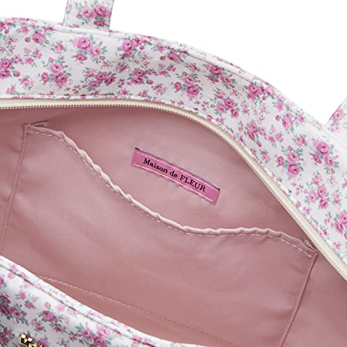 Maison de Fleur Women's Tote Bag, Water Repellent, Flower Print, M Bag, Pink