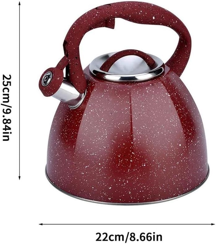 Tea Kettle Stovetop Whistling Teapot 3L Whistling Tea Kettle Stainless Steel Stovetop Teapot Whistle Kettle With Heat Resistant Handle Whistle Kettle Stove Top Kettle (Color : Red, Size : 22 * 25cm)