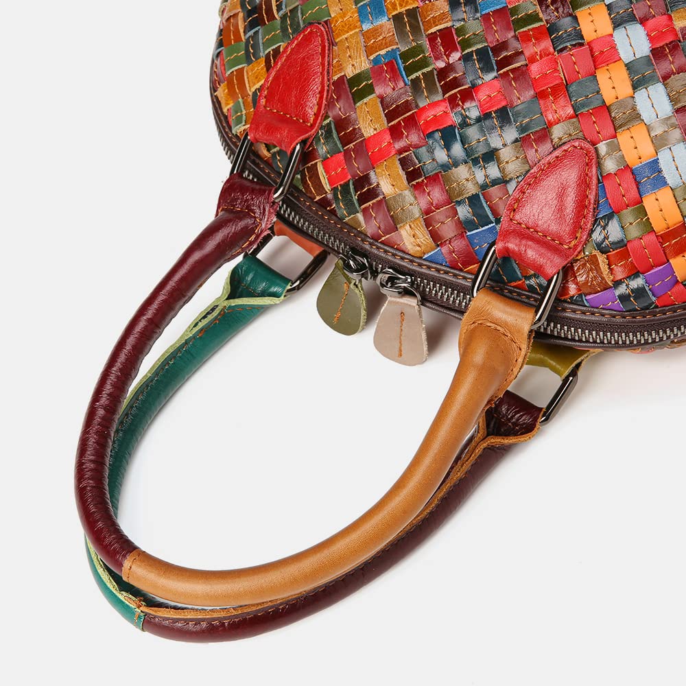 OB OURBAG Women's Multicolor Boston Bag Genuine Leather Bohemian Colorful Large Tote Handbag Purse Boston